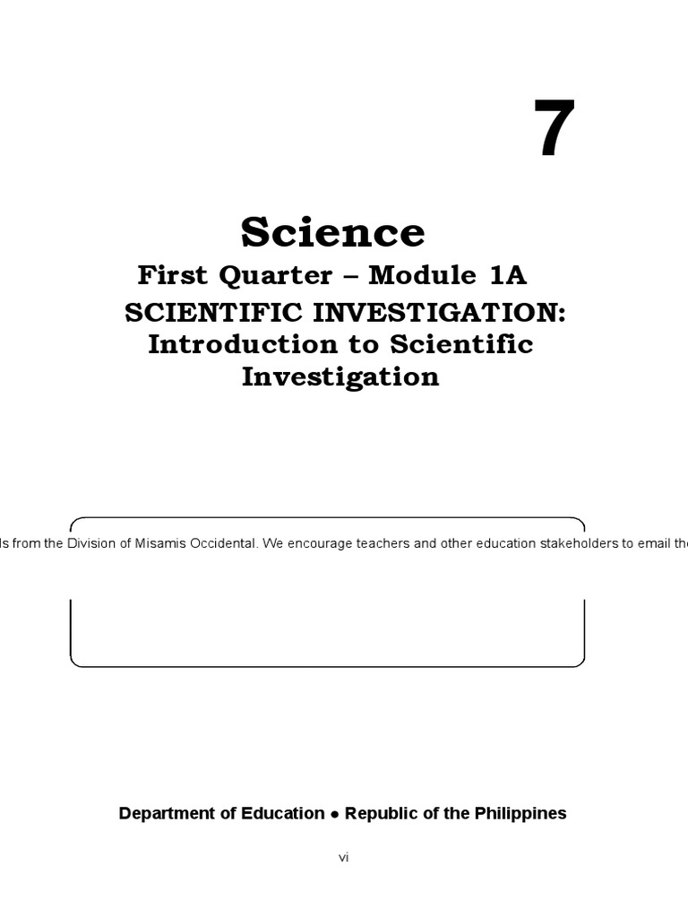 Science: First Quarter - Module 1A Scientific Investigation ...
