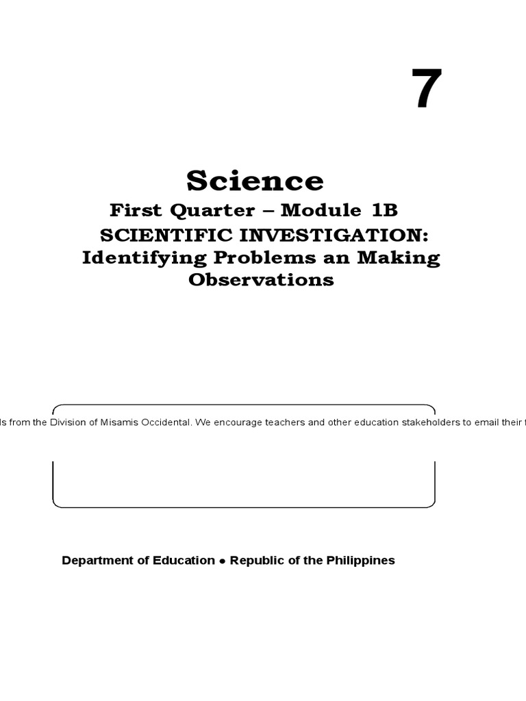 Science: First Quarter - Module 1B Scientific Investigation ...