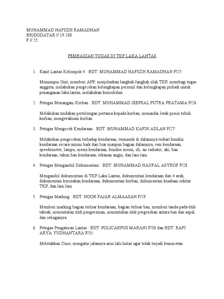 Ii, F,25,3C, Muhammad Hafiizh Ramadhan - Tugas Anggota TKP Laka Lantas | PDF