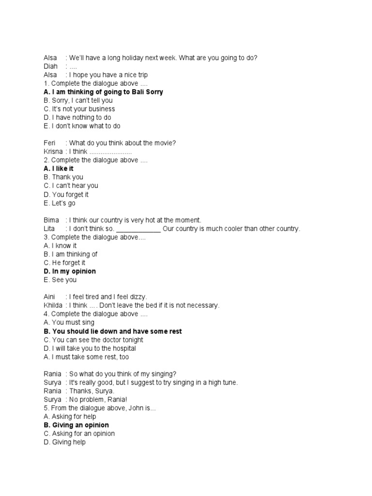 Asking and Giving Opinion Exercises | PDF