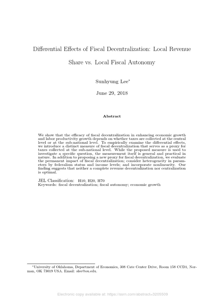 Differential Effects of Fiscal Decentralization - Local Revenue Share ...