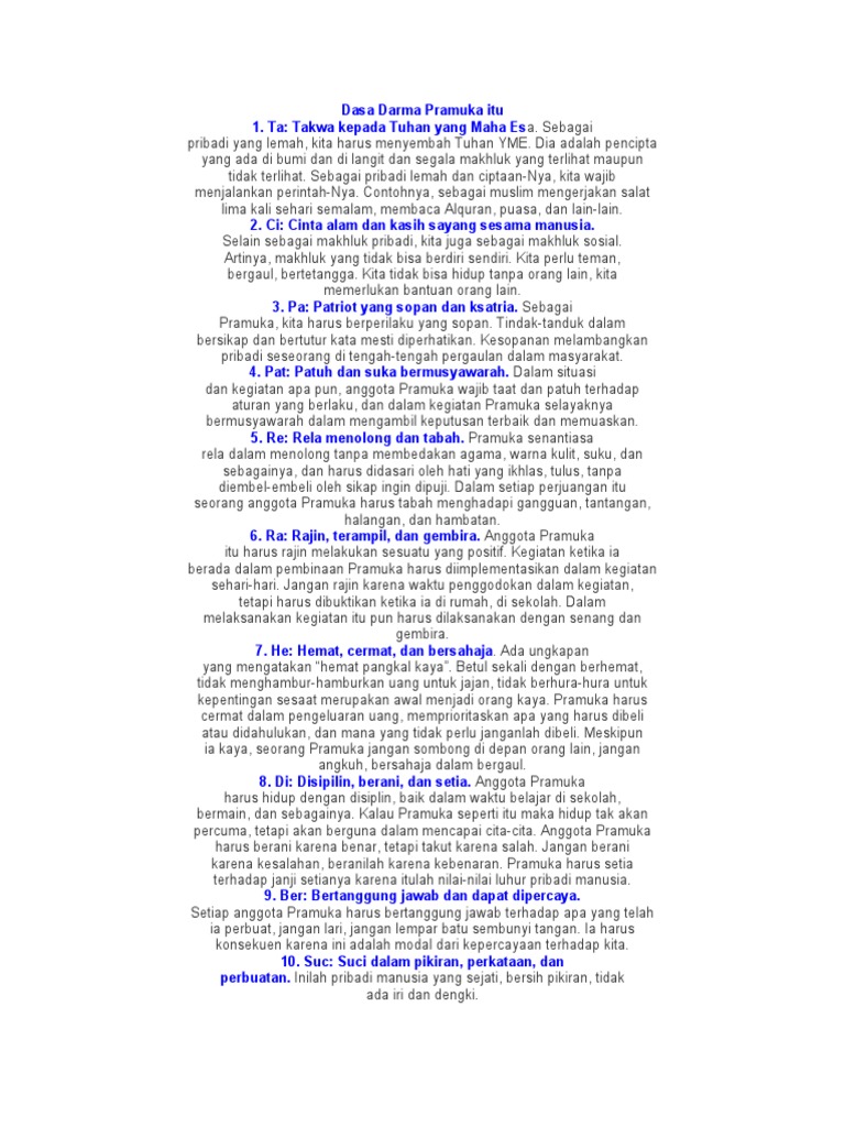 Dasa Darma Pramuka Itu | PDF
