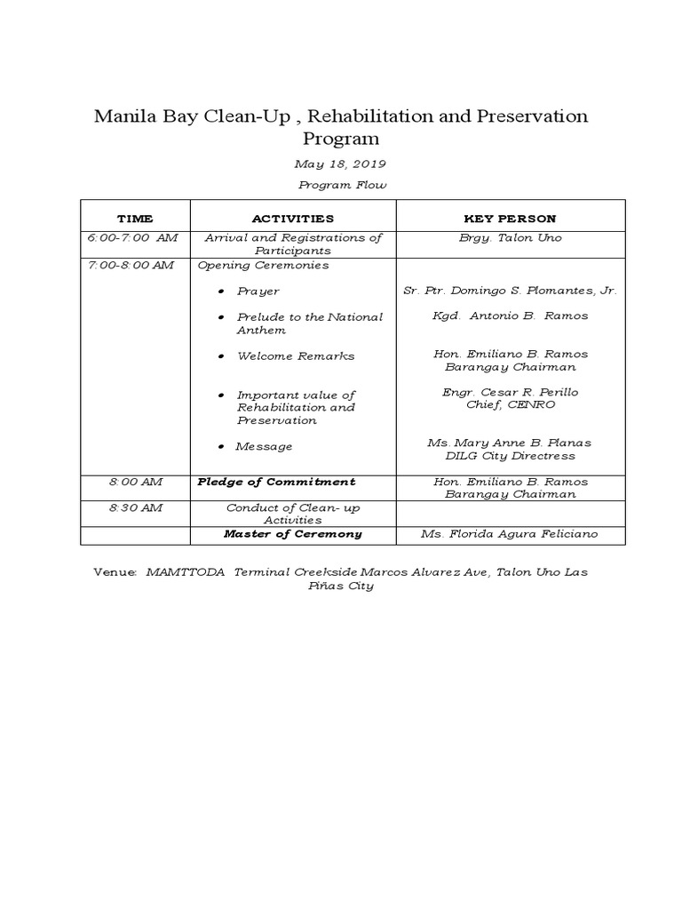 Manila Bay Clean-Up, Rehabilitation and Preservation Program | PDF