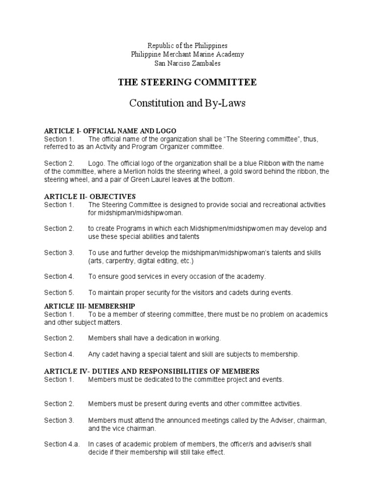 Constitution and By-Laws: The Steering Committee | PDF | Committee ...