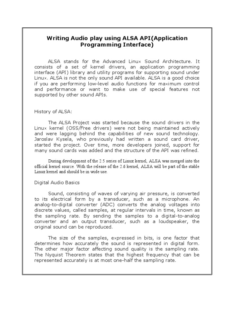 Audio Player Using ALSA | PDF | Sampling (Signal Processing) | Analog To Digital Converter