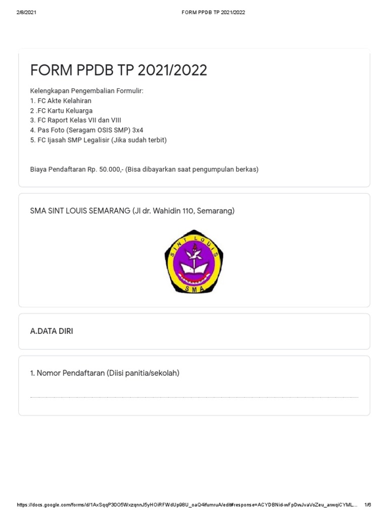 FORM PPDB - Google Forms 066 | PDF