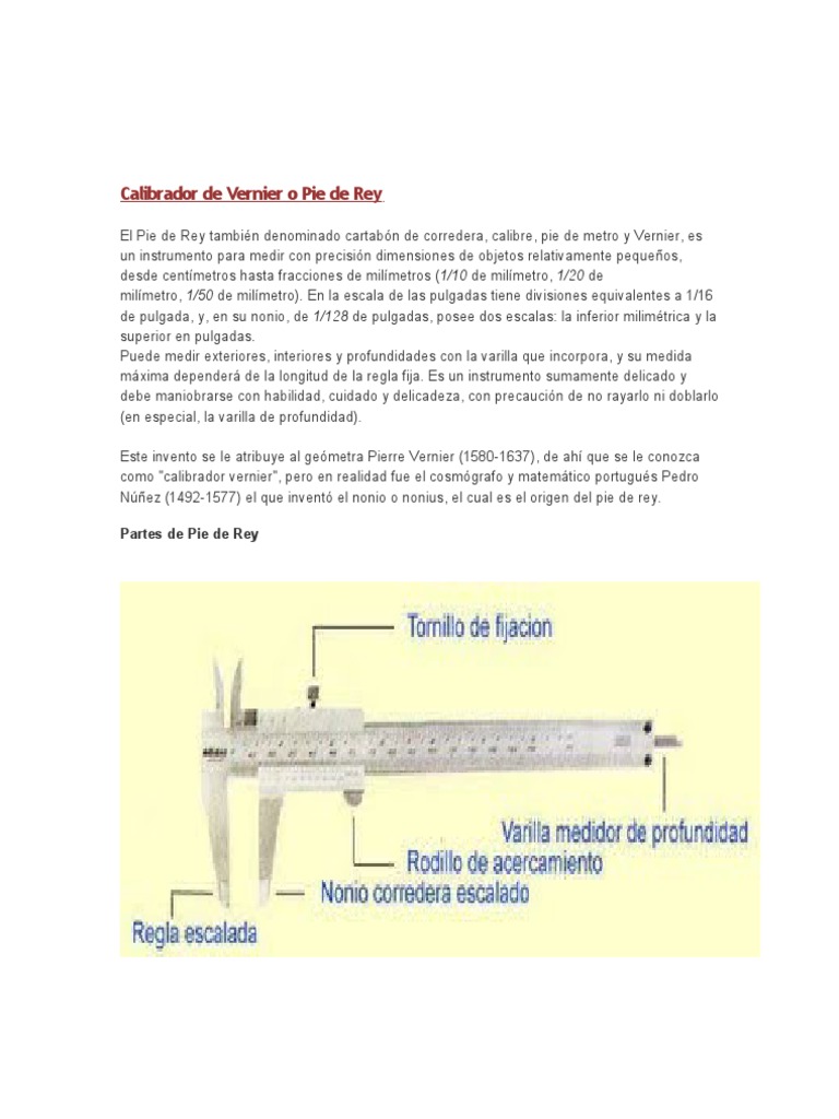 Calibrador de Vernier o Pie de Rey | PDF | Herramientas | Instrumento ...