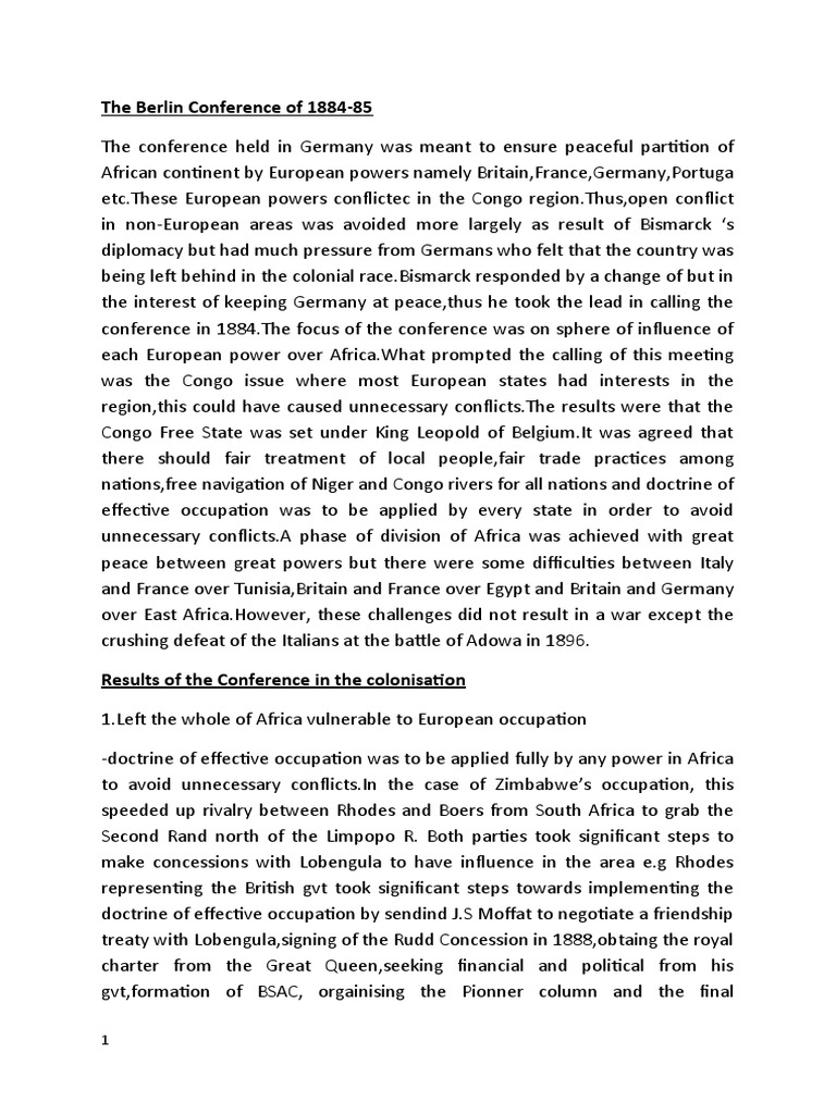 The Berlin Conference of 1884-85 | PDF | Napoleon | French Revolution