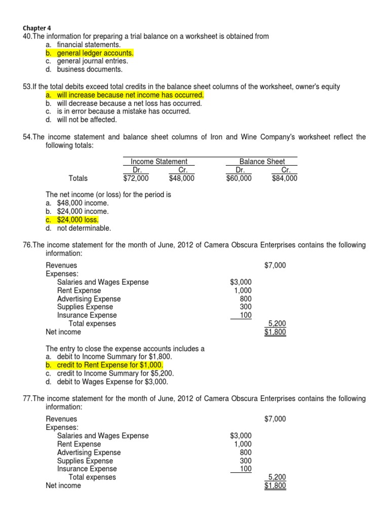 Chapter 4 Review Principles of Accounting Answers | PDF | Debits And ...