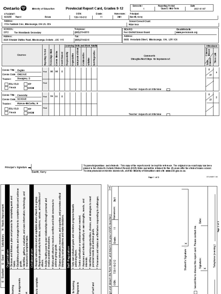 Provincial Report Card: Quad 2 Mid-Term Progress Report for Eshan Rasul ...