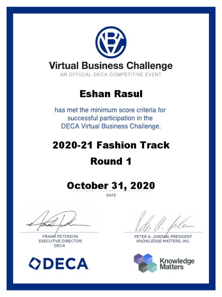 Deca Certificate of Participation | PDF