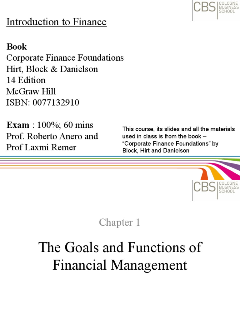 Introduction To Finance: Corporate Finance Foundations Hirt, Block ...