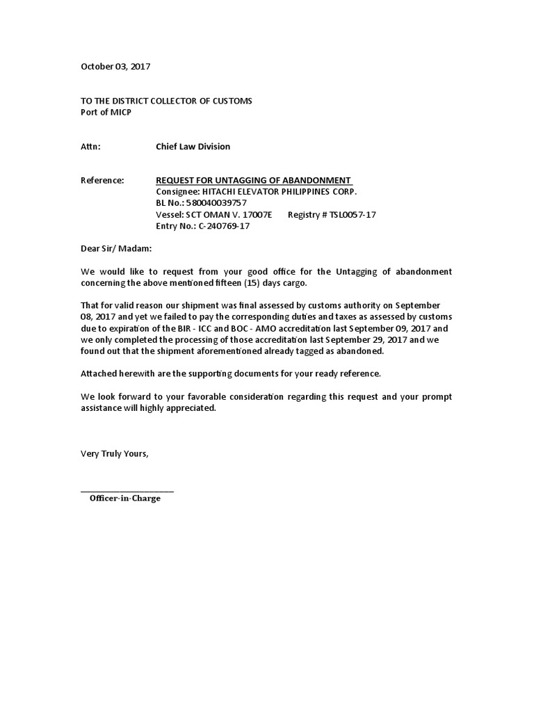 Customs Untagging Request | PDF | Policy | Government