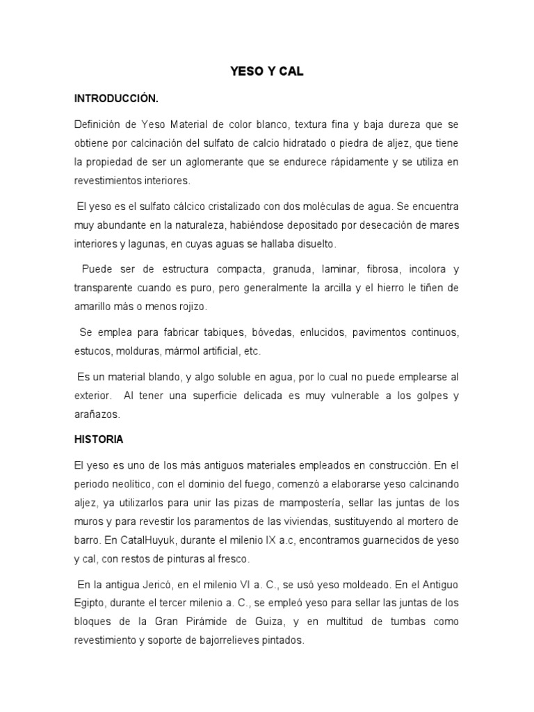 Yeso y Cal: Materiales de Construcción | PDF | Yeso | Ciencias fisicas