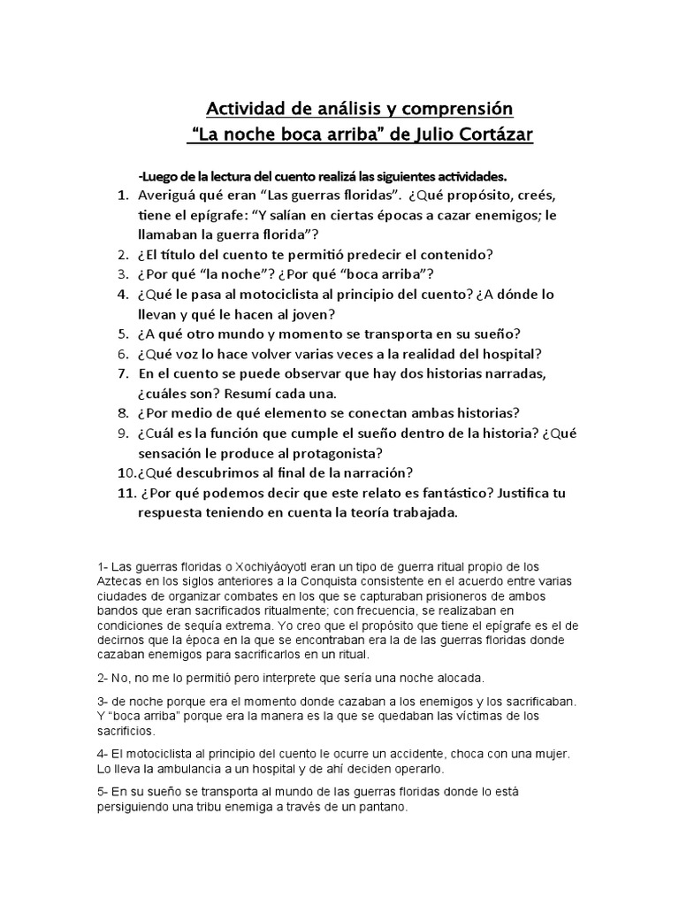 Actividad de Análisis. La Noche Boca Arriba | PDF | Cuentos | Rituales