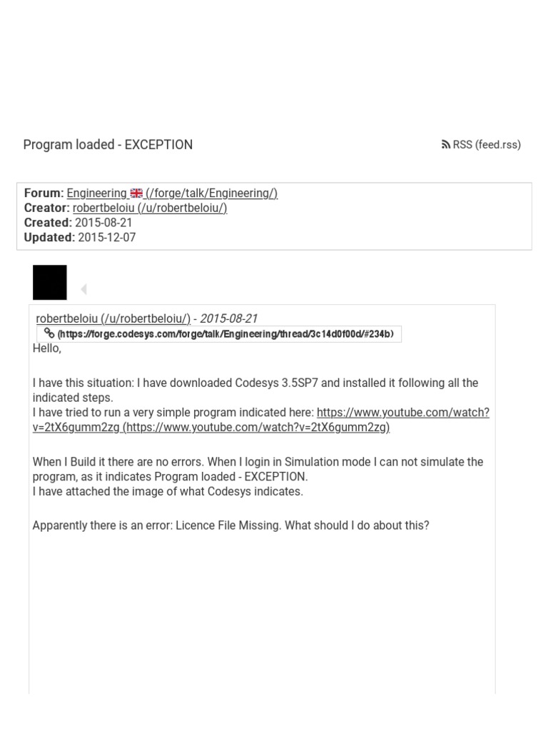 CODESYS Forge - Home Project For CODESYS Forge: Talk: Engineering ??: Program Loaded - EXCEPTION ...