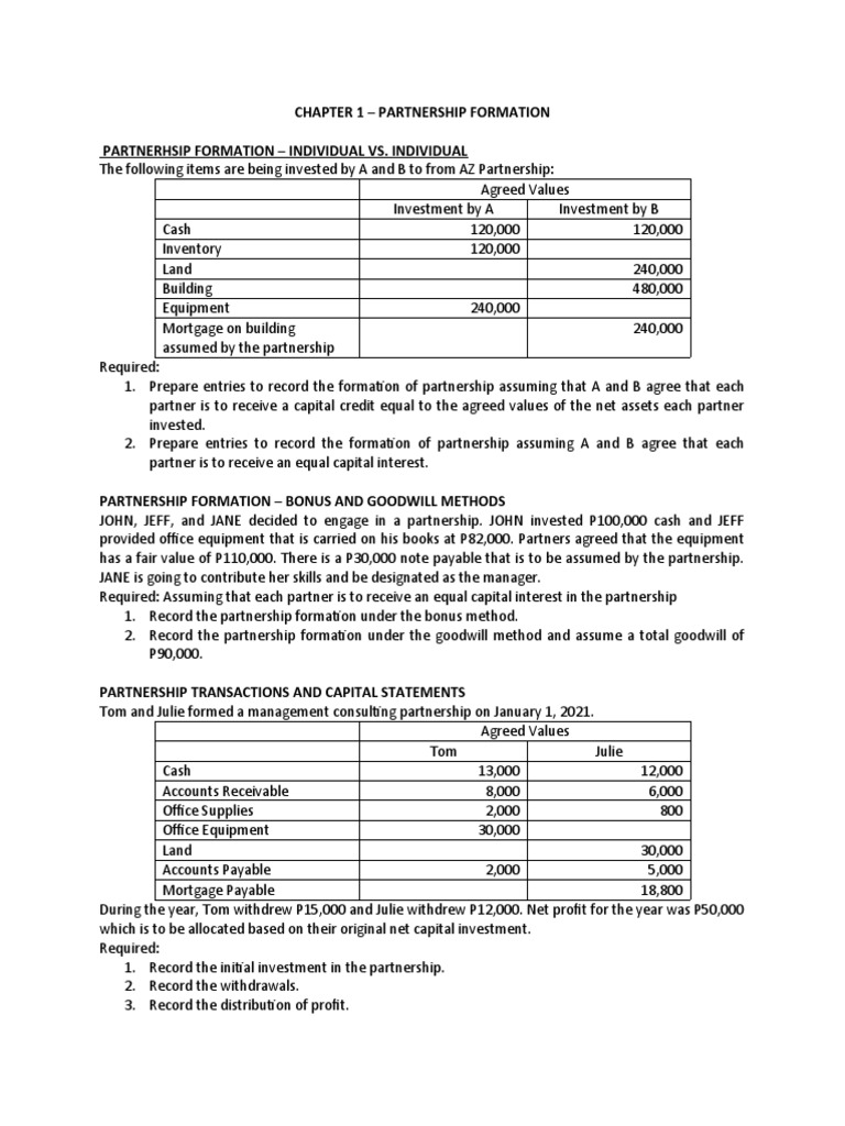 Chapter 1 - Partnership Formation Partnerhsip Formation - Individual vs ...