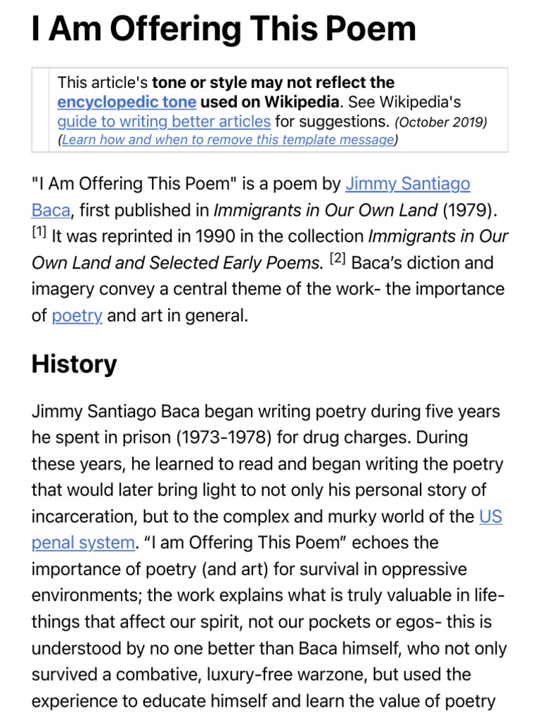 "I Am Offering This Poem" Analysis | PDF | General Fiction