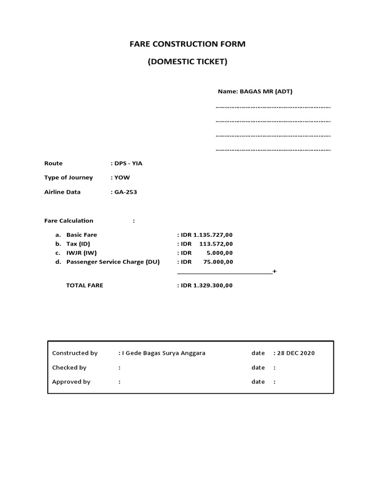 Domestic Fare Construction Form | PDF