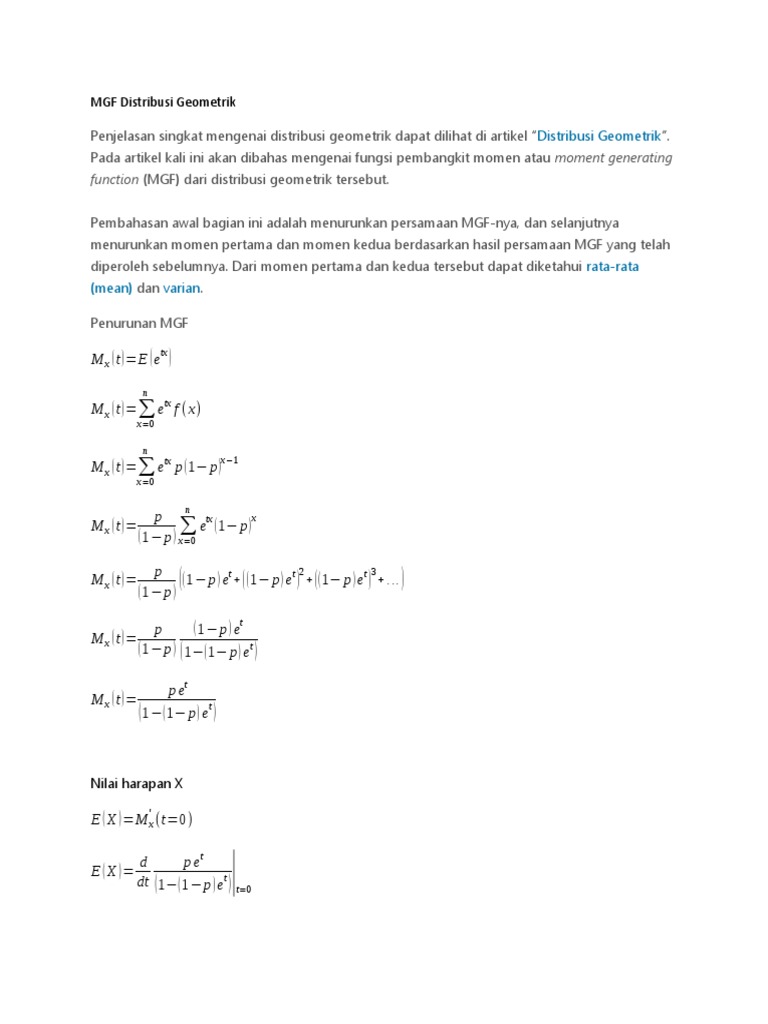 MGF Distribusi Geometrik | PDF