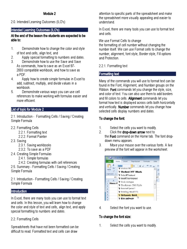 Intended Learning Outcomes (ILO's) | PDF | Microsoft Excel | Spreadsheet