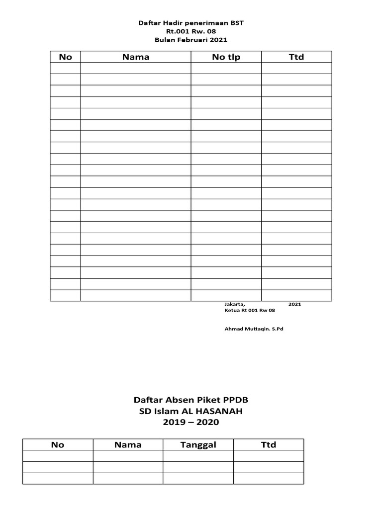 Daftar Absen Piket PPDB | PDF