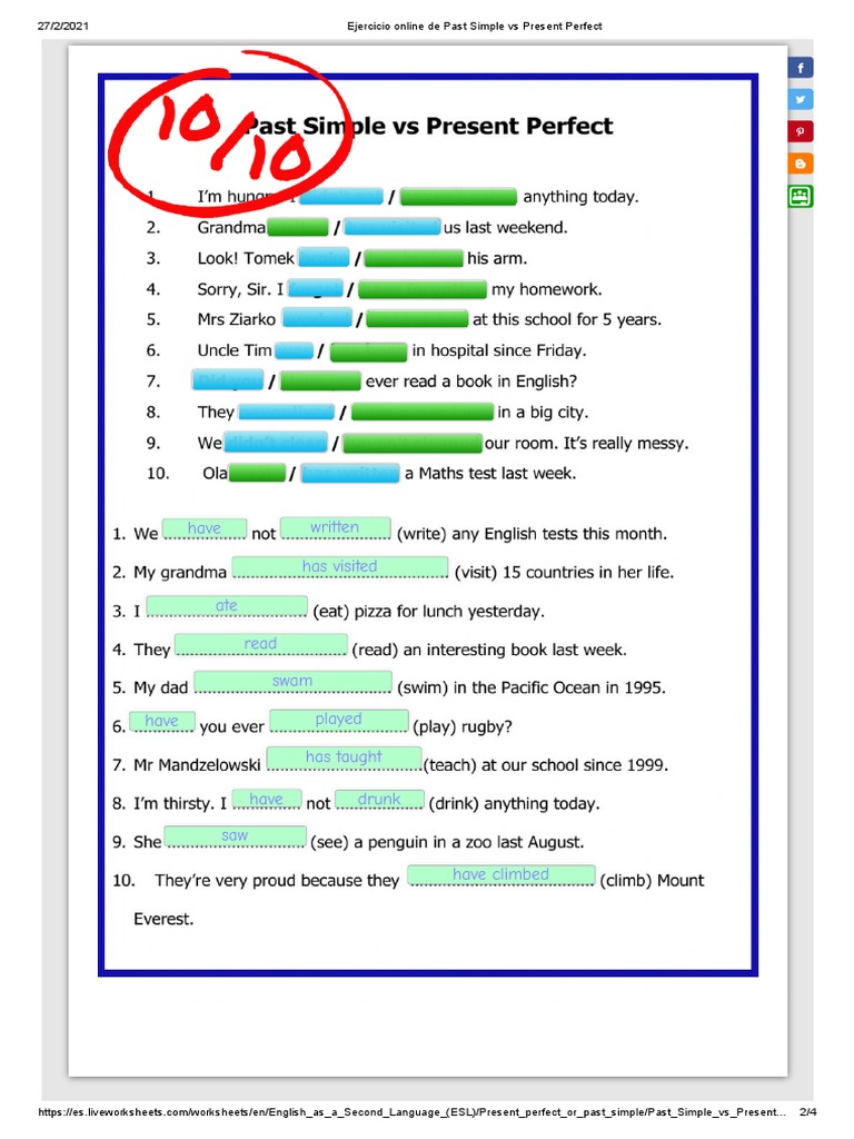 Past Simple Vs Present Perfect | PDF