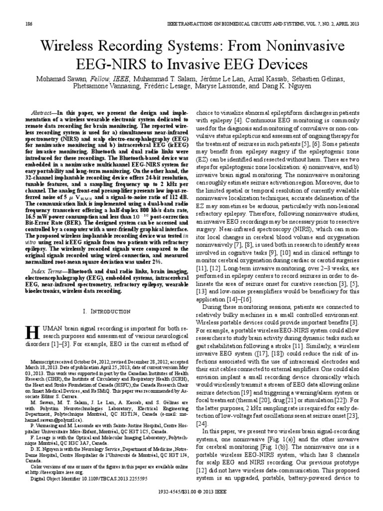 Wireless Recording Systems From Noninvasive EEG-NIRS To Invasive EEG ...
