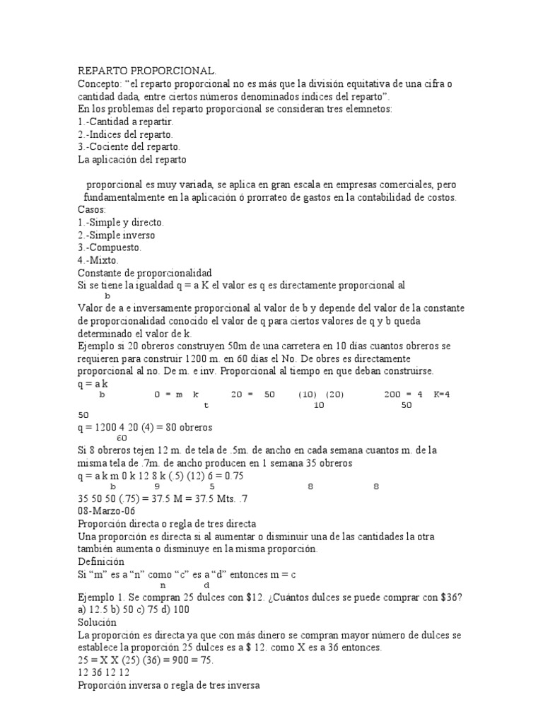 Reparto Proporcional: Conceptos y Ejemplos | PDF | Business | Enseñanza ...