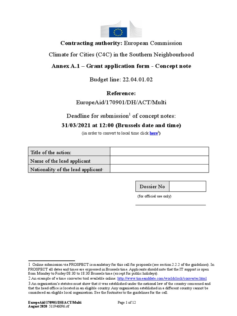 Annex A1. Grant Application Form-Concept Note | PDF | European Union ...