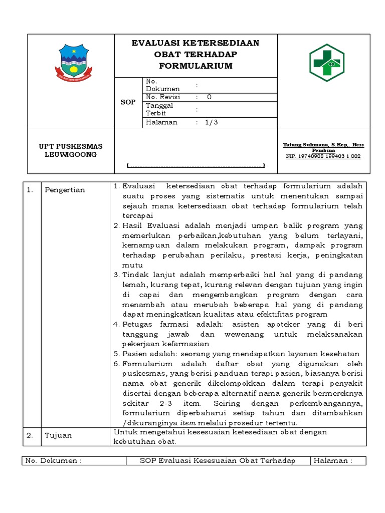 Sop Evaluasi Kesesuaian Obat Terhadap Formularium Pdf