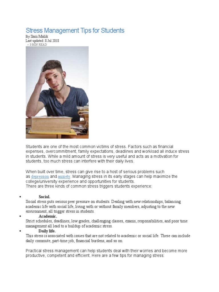 Stress Management Tips For Students: Sam Malik | PDF | Procrastination ...