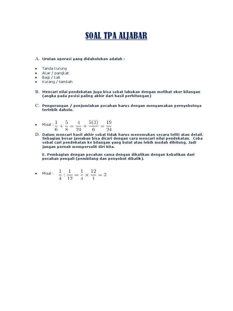 Contoh Soal Tpa Aljabar | PDF