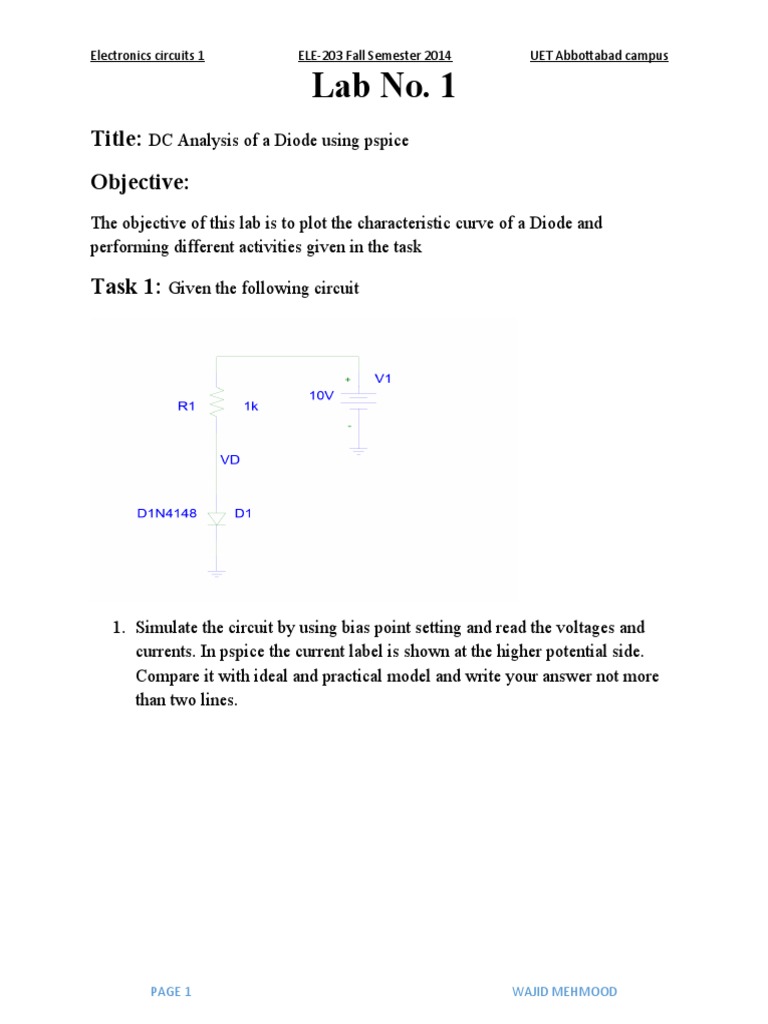 Lab No. 1: Title: Objective | PDF | Diode | Electrical Network