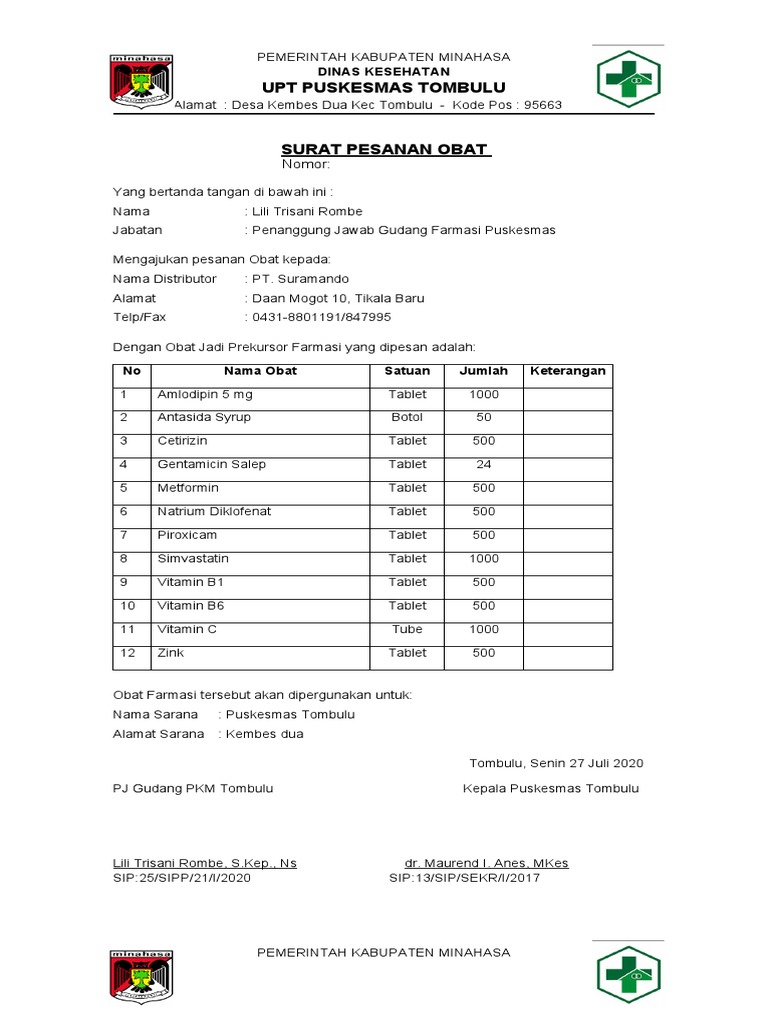 Surat Pesanan Obat | PDF
