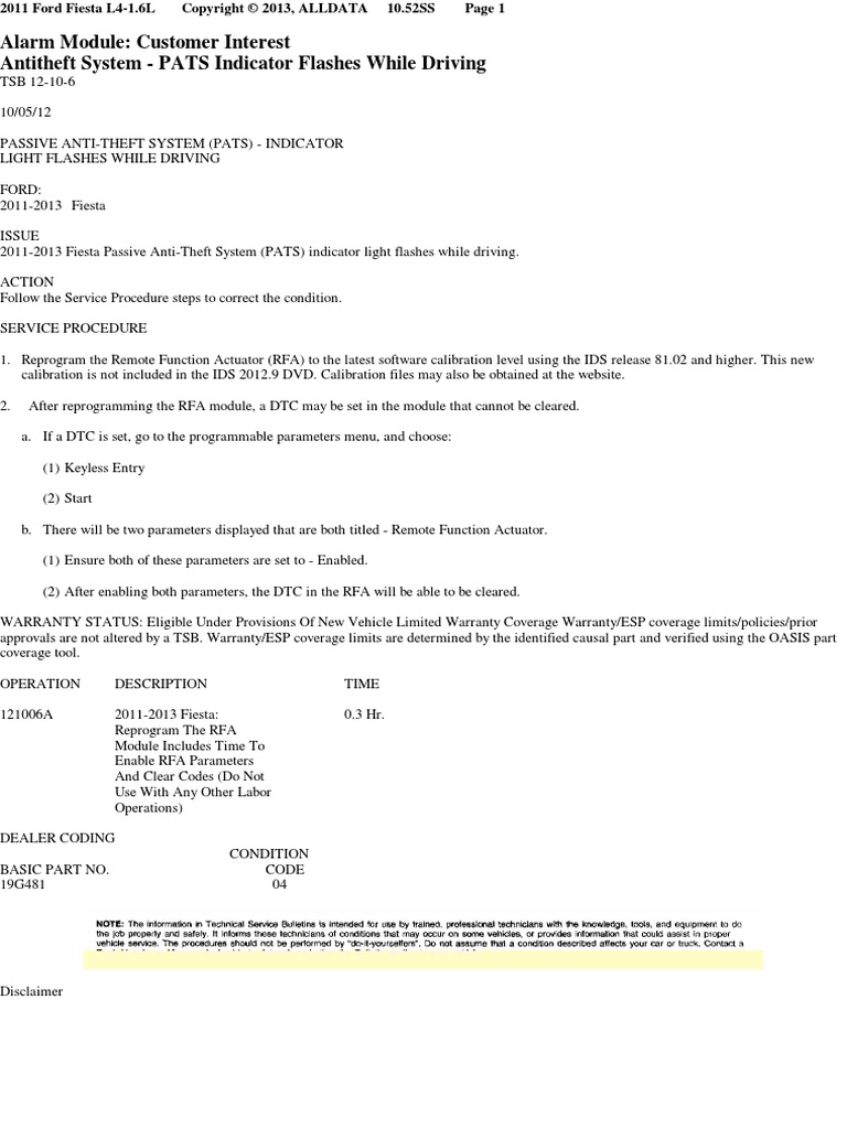 Alarm Module: Customer Interest Antitheft System - PATS Indicator ...