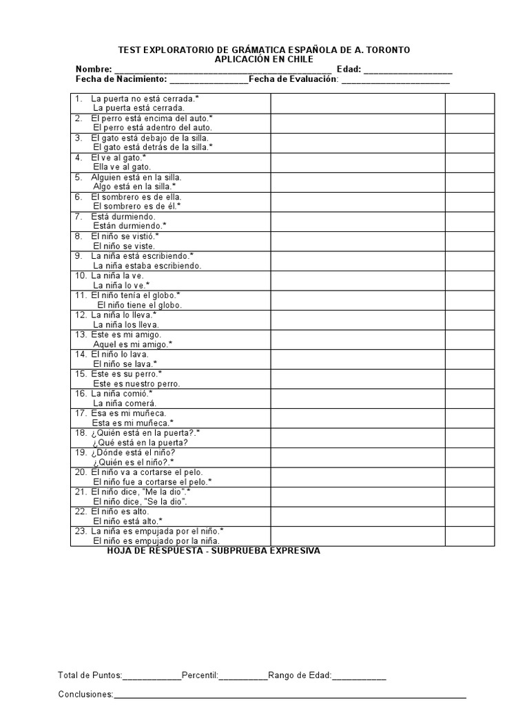 Screening Test Spanish Grammar Expresivo | PDF