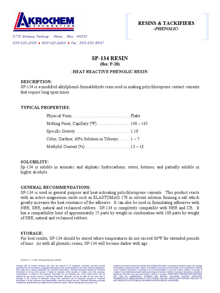 SP-134 RESIN: Resins & Tackifiers | PDF | Chemistry | Chemical Substances
