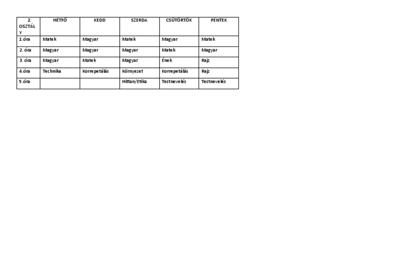 Órarend Üres Sablon | PDF