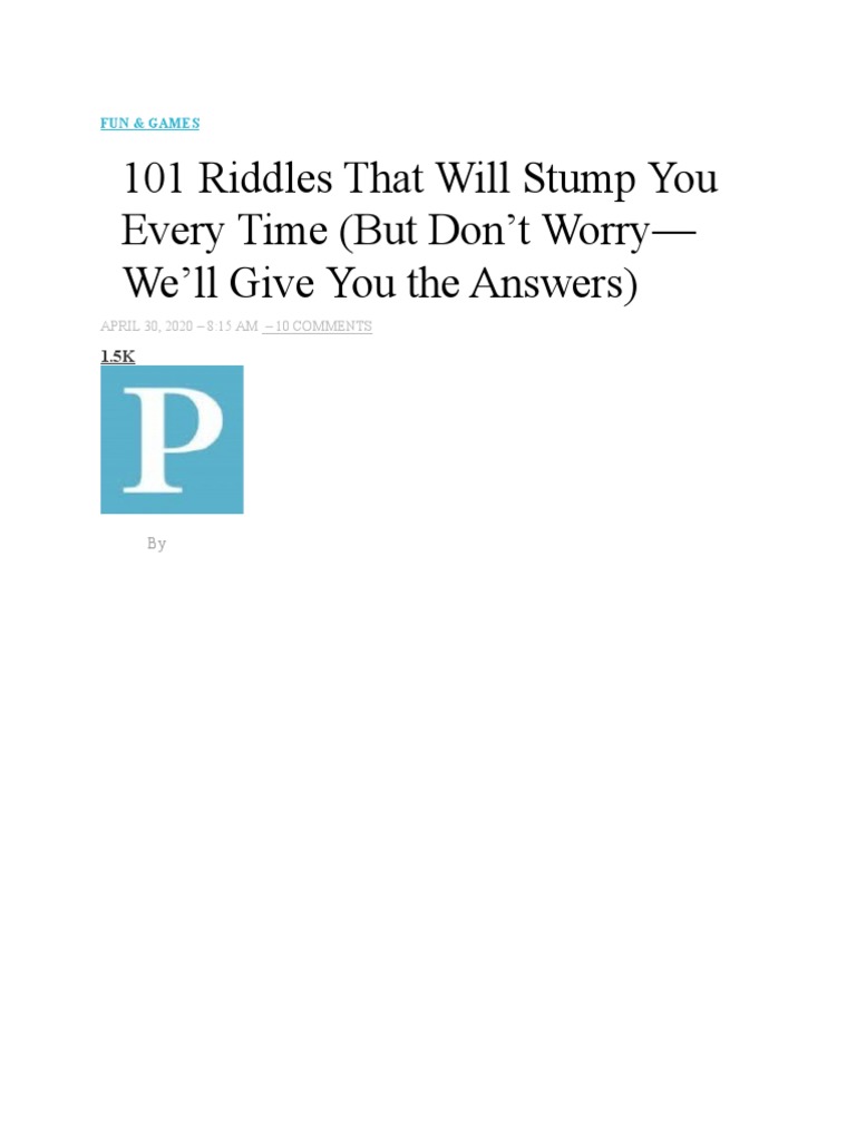 101 Riddles to Stump You (With Answers | PDF