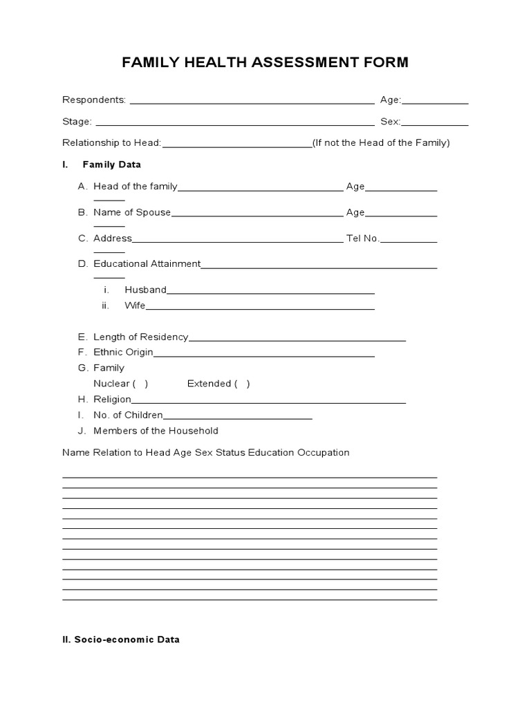 Family Health Assessment Form | PDF | Sanitation | Nursing