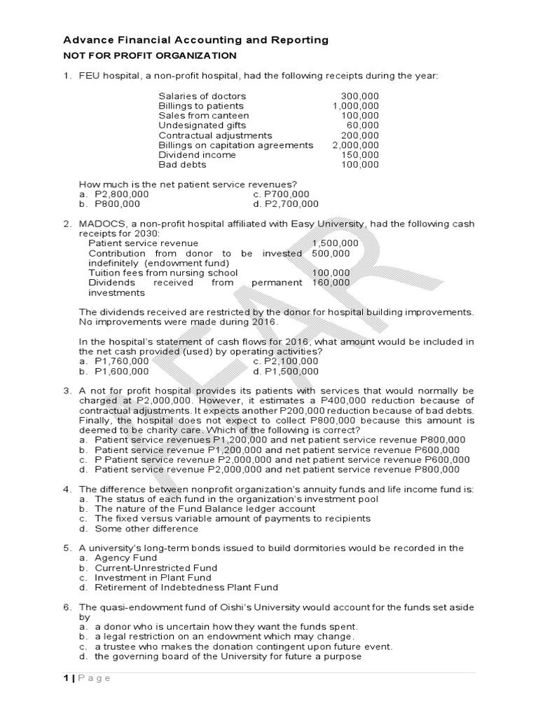 Advance Financial Accounting and Reporting: Not For Profit Organization ...