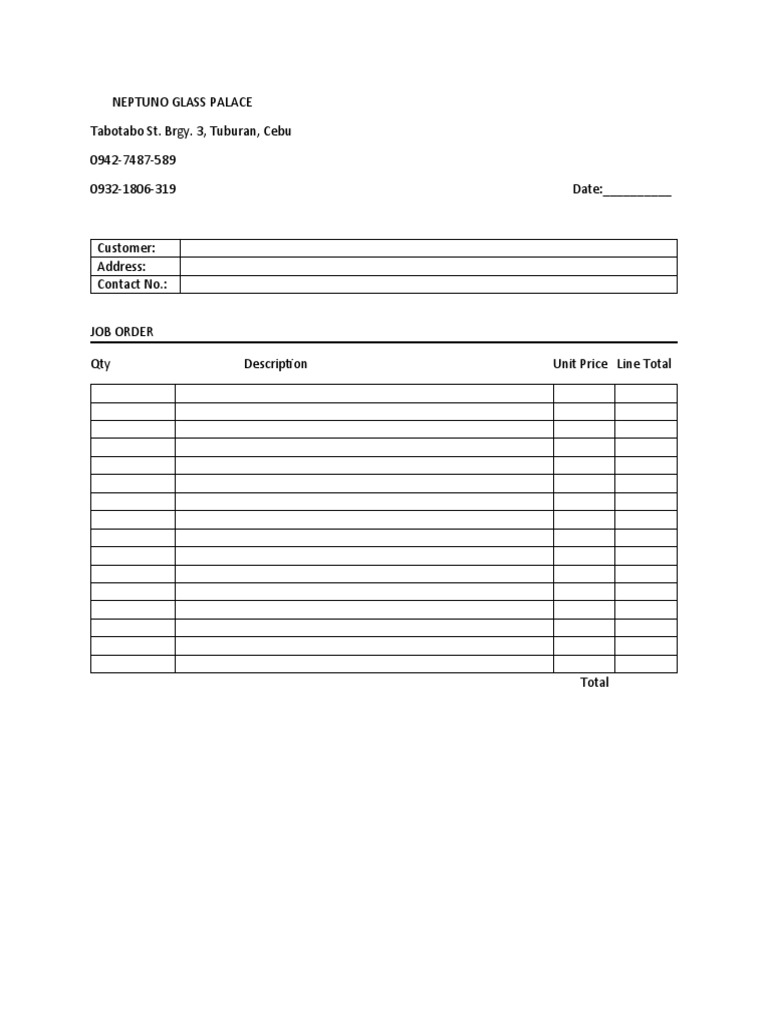 Glass Sales Job Order Form | PDF