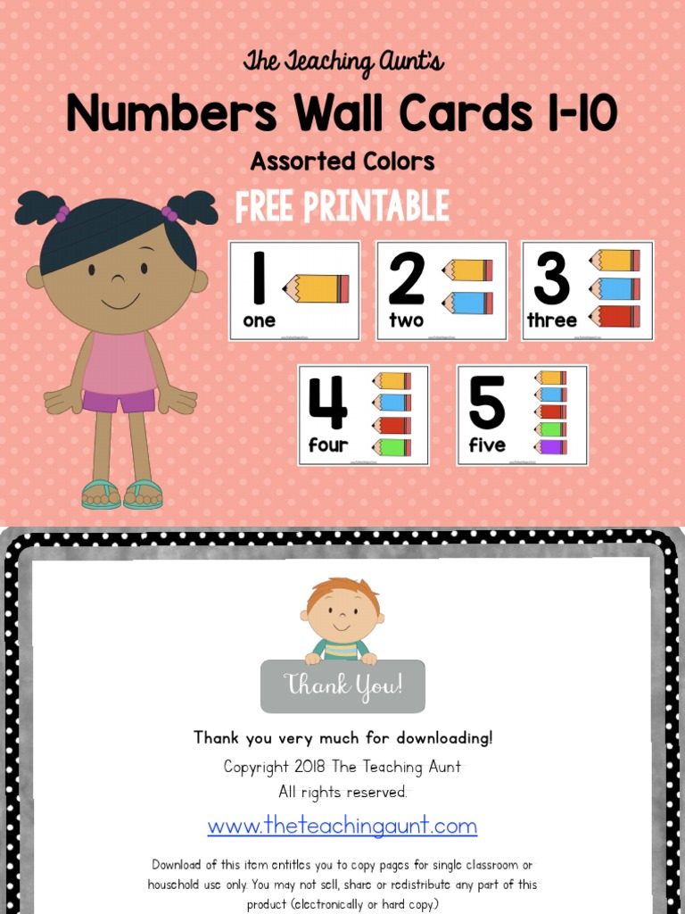 Numbers Wall Cards 1 10 Assorted Colors Free Printables The Teaching ...