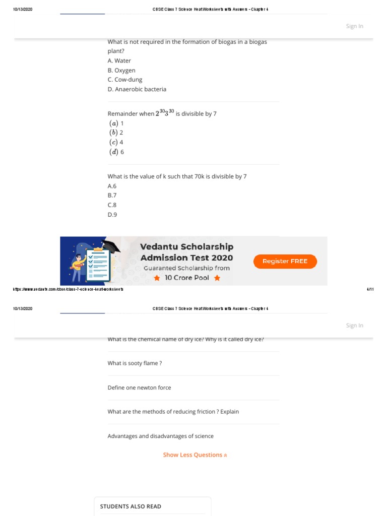CBSE Class 7 Science Heat Worksheets With Answers - Chapter 4 | PDF ...