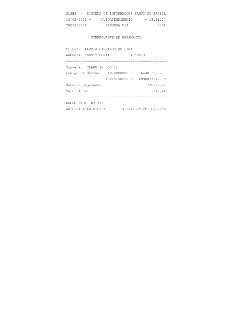 Comprovante CLARO | PDF