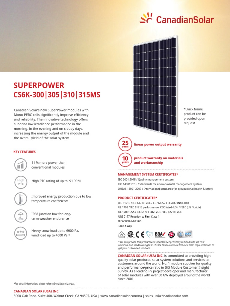 Canadian Solar Panel CS6K-300 | PDF | Solar Panel | Solar Power