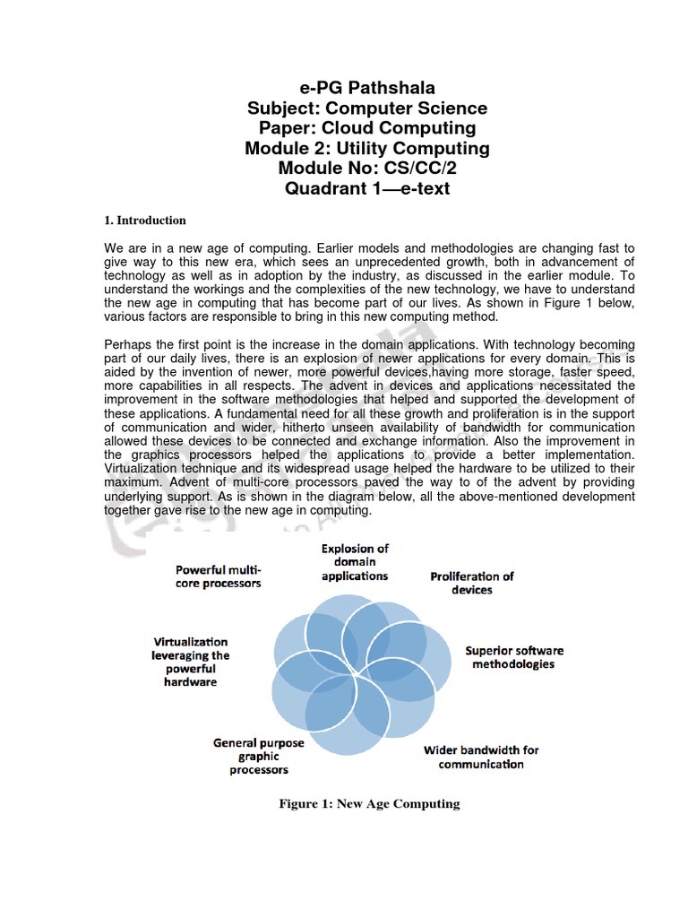 e-PG Pathshala Subject: Computer Science Paper: Cloud Computing Module 2: Utility Computing ...