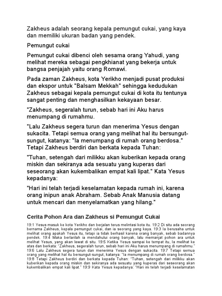 Kisah Zakheus dan Pertobatannya | PDF