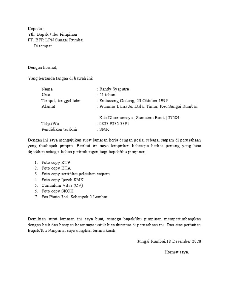 Surat Lamaran Randi | PDF